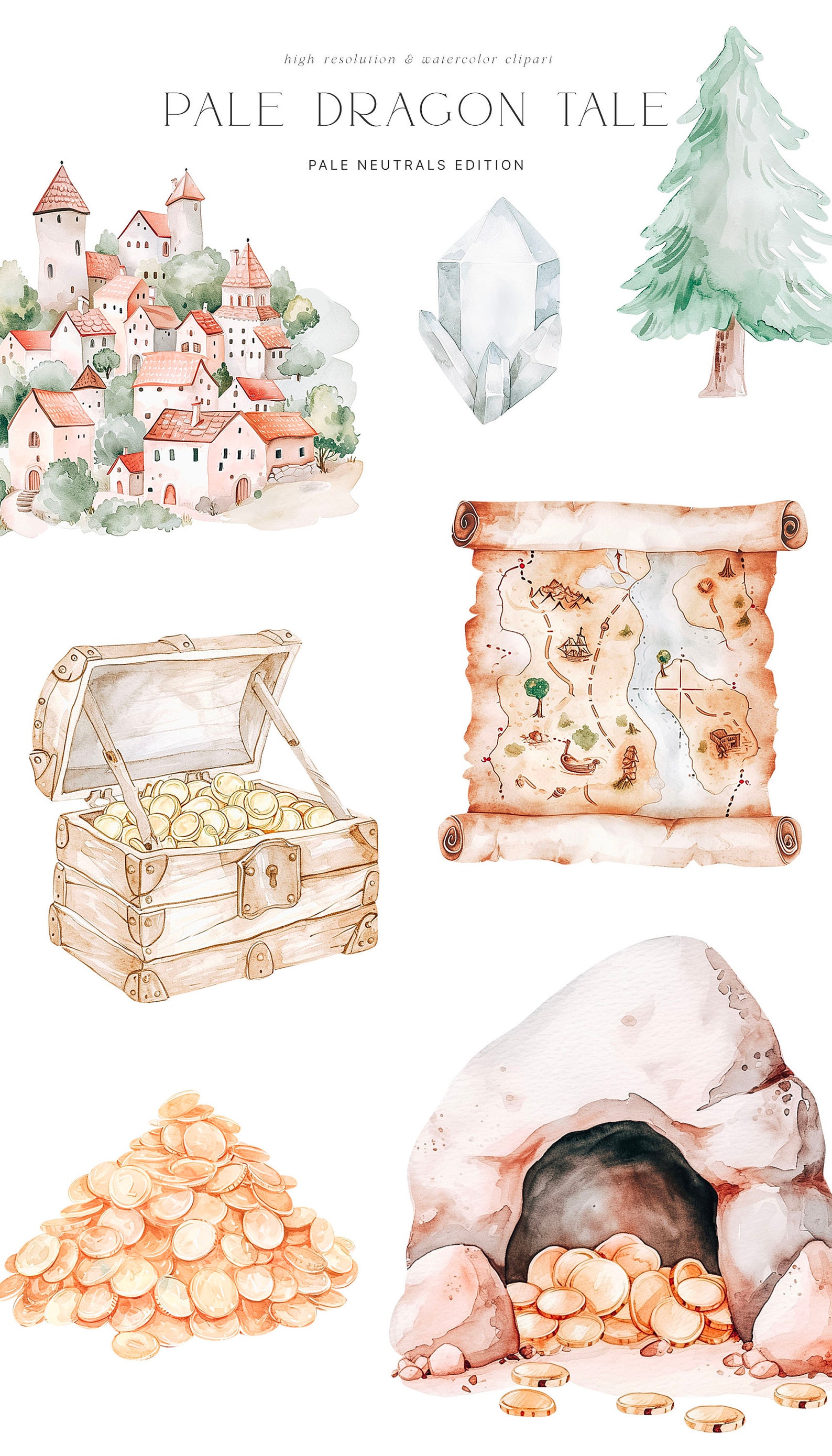 Neutral Dragons Watercolor Clipart Kingdom Clipart Dragon Clipart for ...