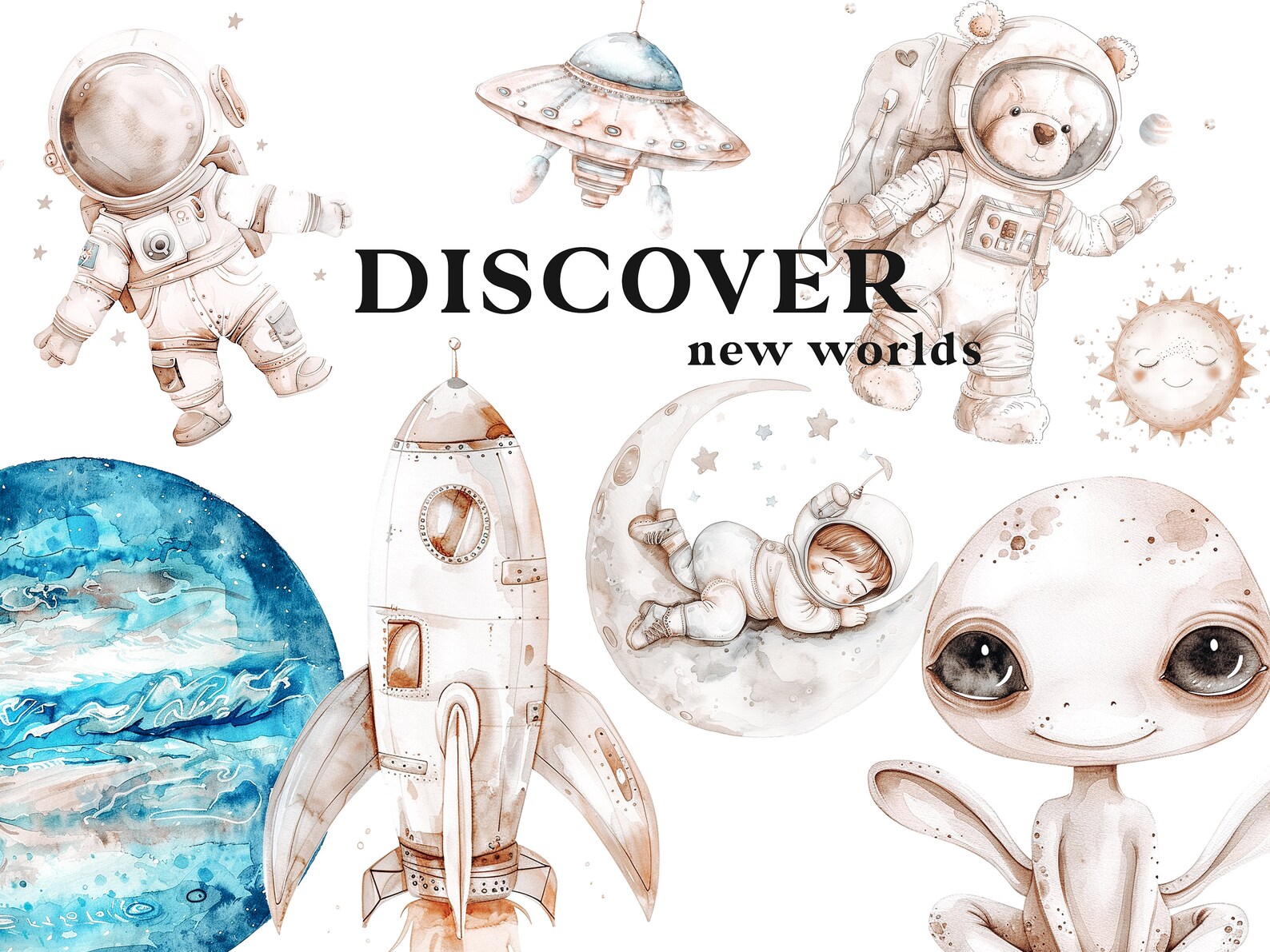 Space Clipart - Astronaut Clipart - Astronaut Boy Clipart - Watercolor ...
