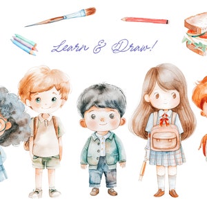 Back to School Clipart - Watercolor School - Clipart for Kids - Art ...