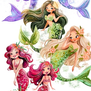 Watercolor Mermaid Clipart - Mermaid Party Clipart - Kids Mermaid ...