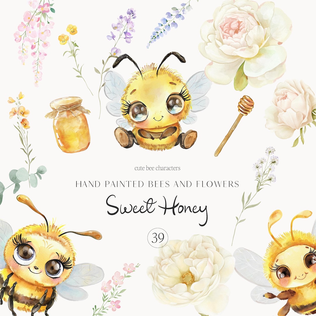 Watercolor Bees and Honey Clipart - Watercolor Floral Clipart -cute ...