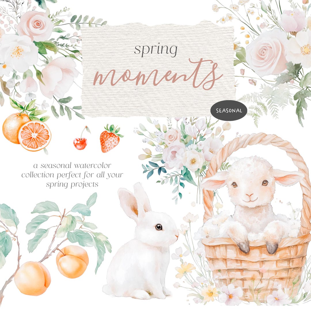 Spring Watercolor Clipart - Spring Animals - Spring Florals - Floral ...