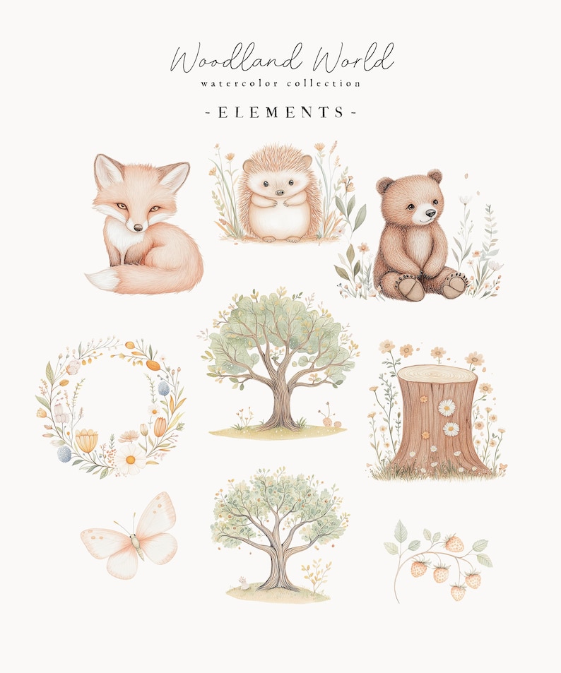Watercolor Woodland Animals Clipart Collection - Watercolor Woodland ...
