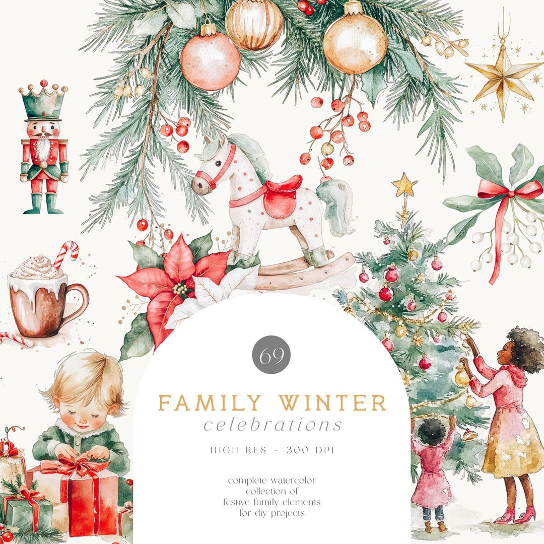 Watercolo Cozy Family Christmas Clipart Collection - Clipart Set for ...