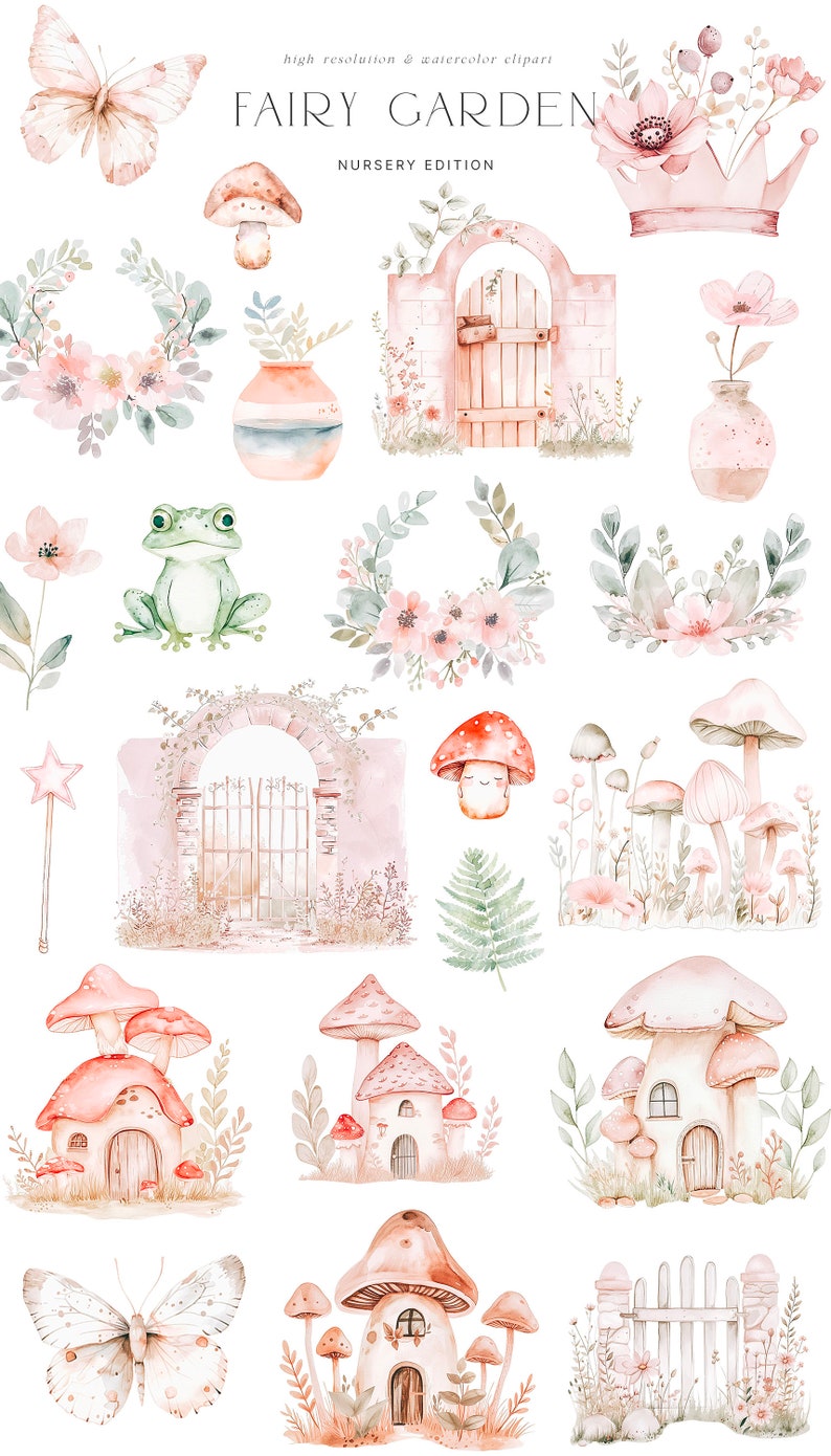 Fairy Garden Watercolor Clipart - Fairy Clipart - Nursery - Fairy ...