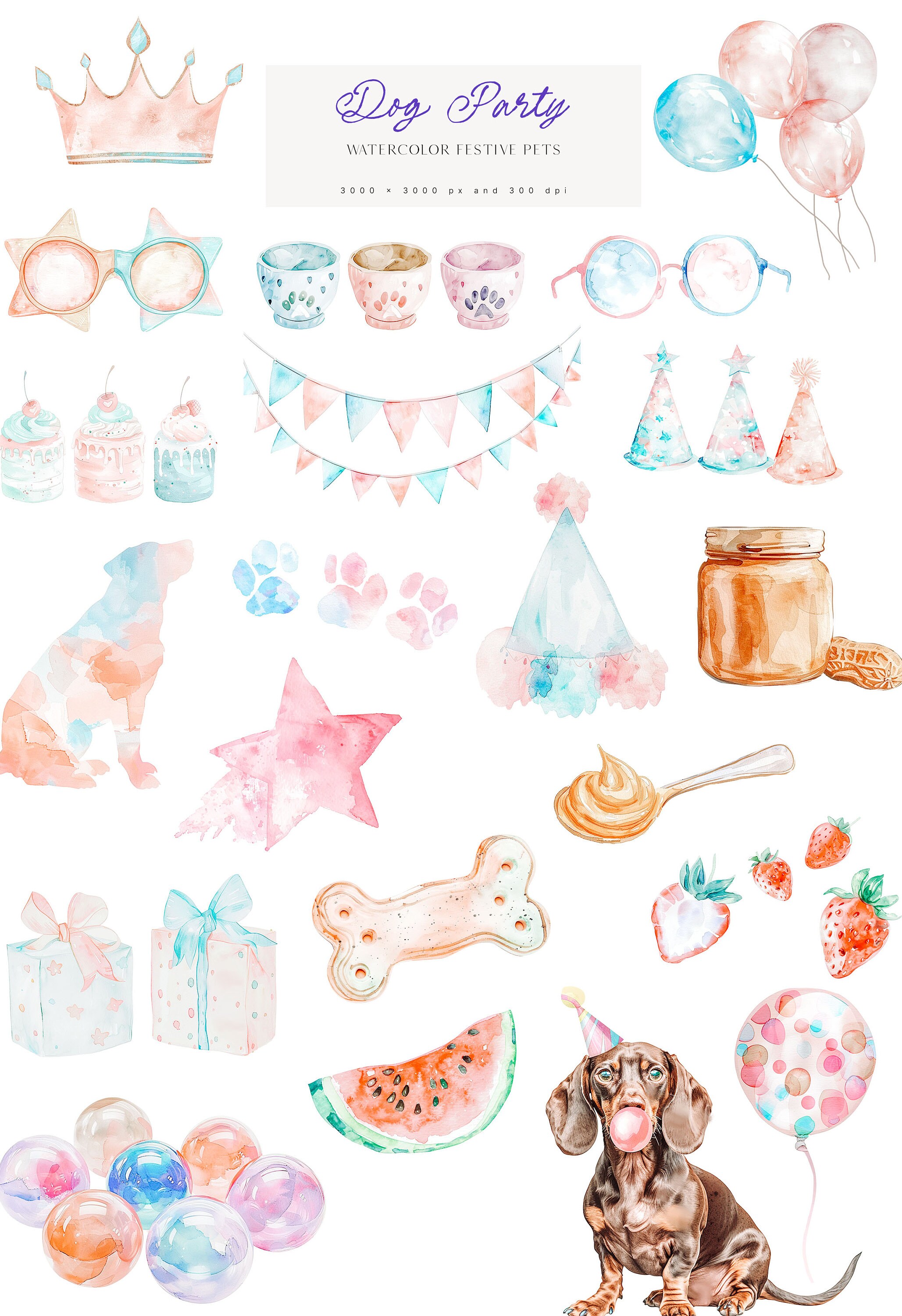 Dog Party Clipart Party Pets Clipart Festive Clipart Cute Dog Clipart ...