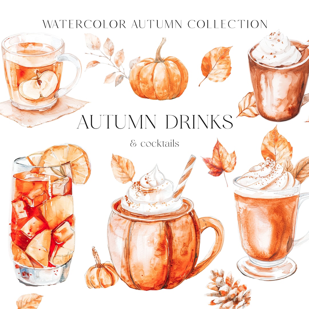 Autumn Drinks Clipart - Watercolor Drinks Clipart - Autumn Cocktails ...