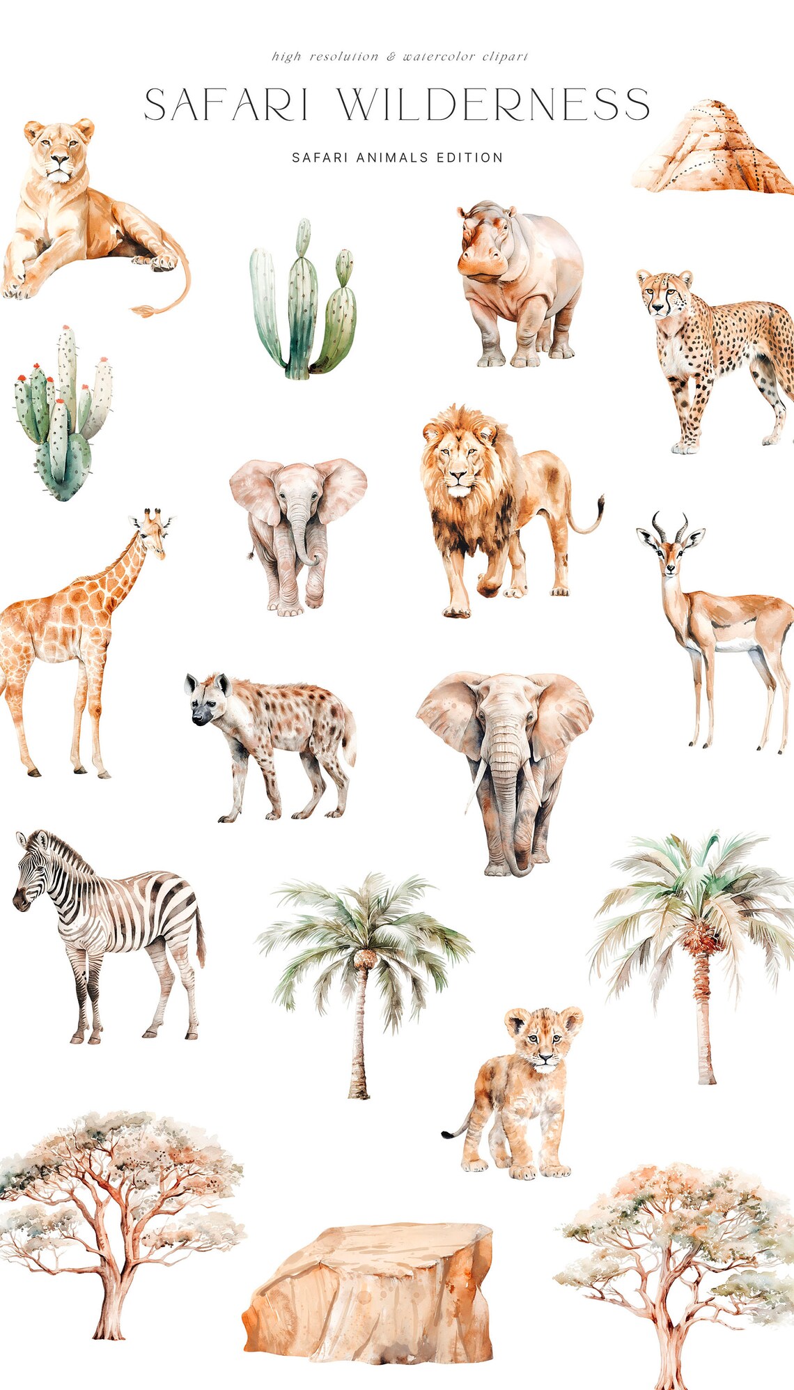 Safari Animals Clipart Watercolor Safari Animals Watercolor Tropical ...