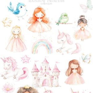 Cute Princess & Unicorn Clipart - Watercolor Nursery - Clipart for Kids ...