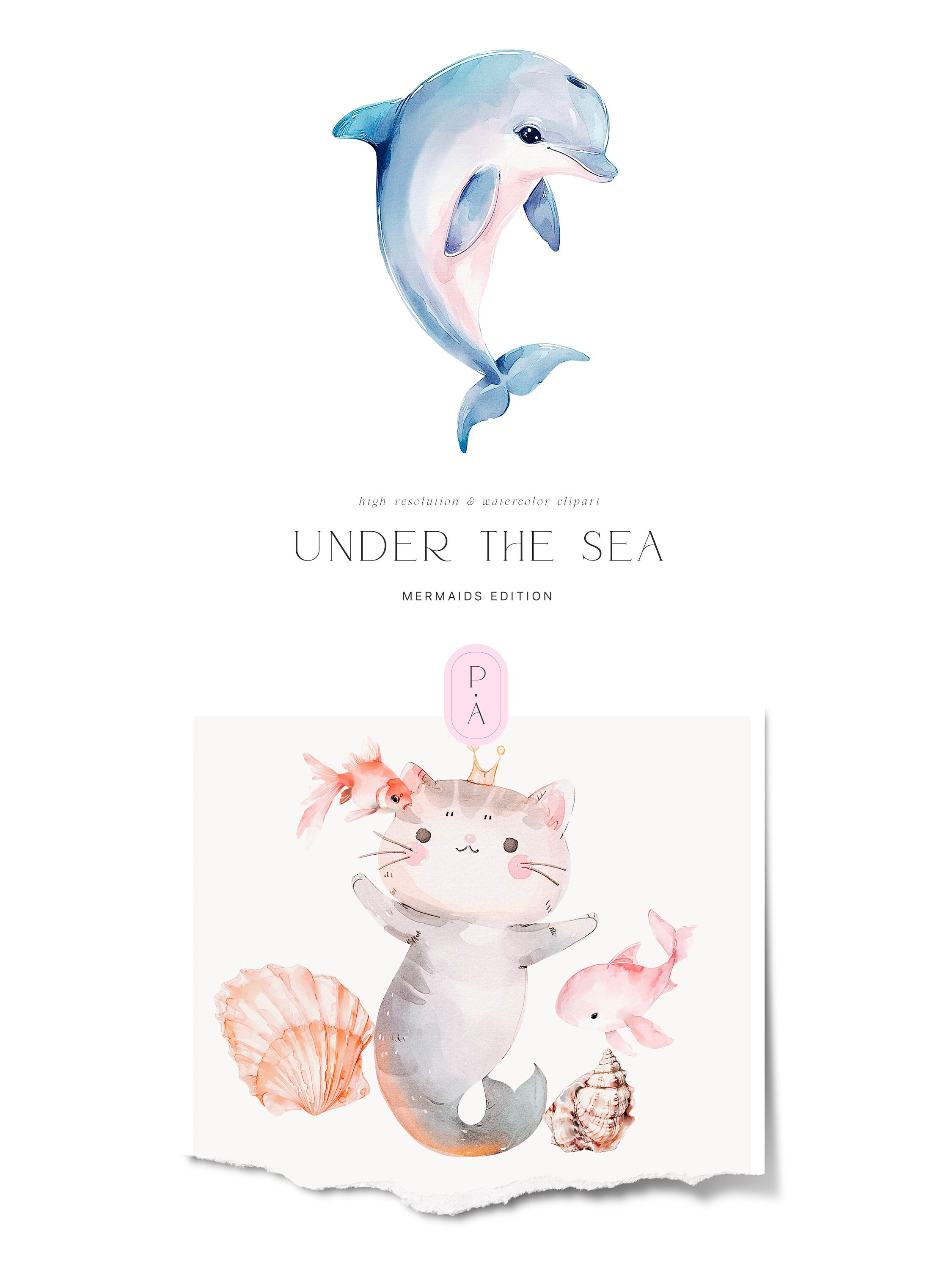 Watercolor Mermaids Clipart Underwater Clipart Nursery Cute Mermaids ...