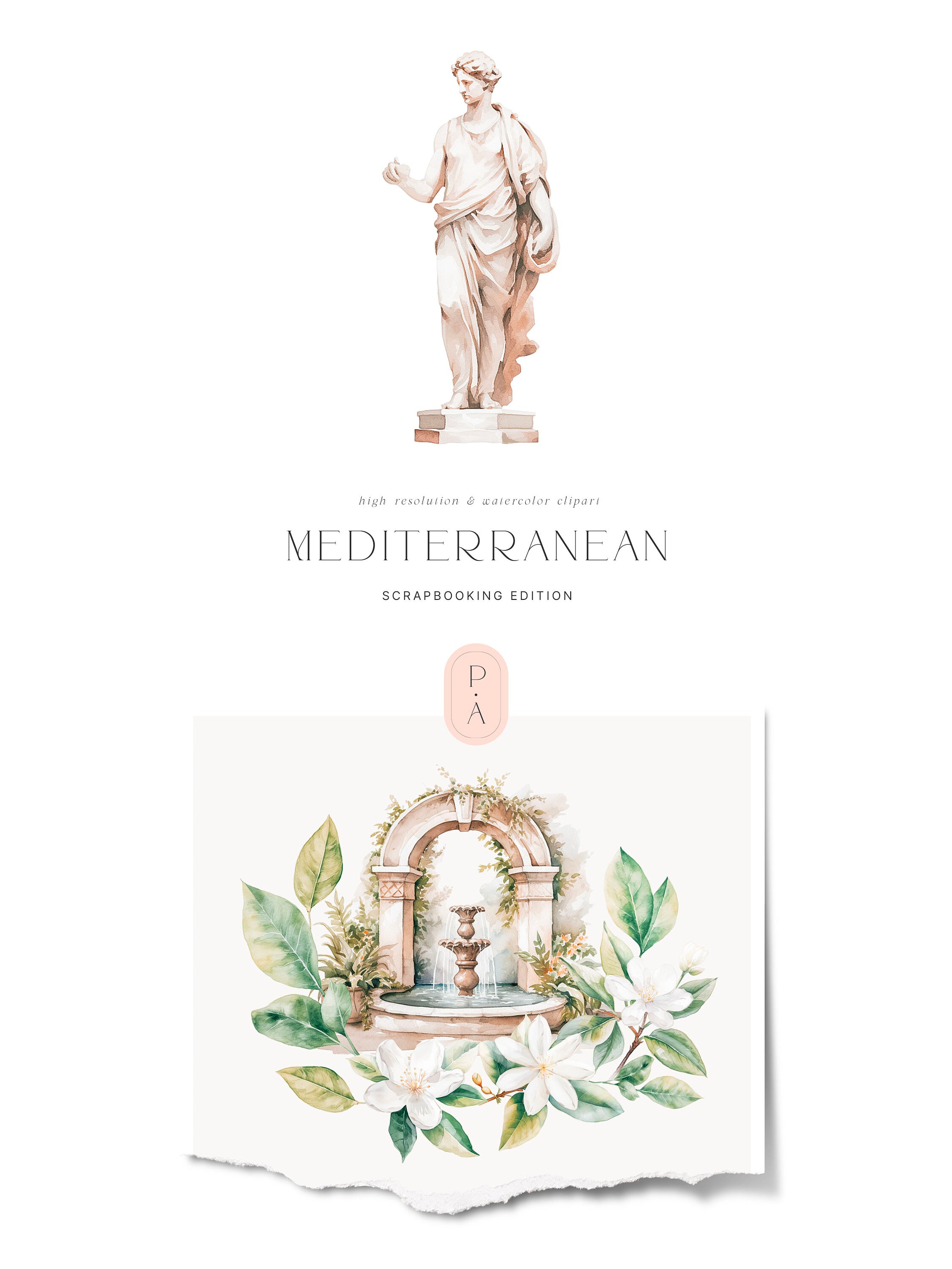 Mediterranean Watercolor Clipart Set - Ancient Roman - Italy - Greece ...