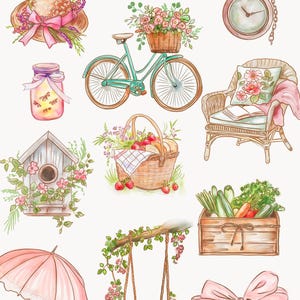 Watercolor and Ink Hand Painted Planner Clipart - Floral Planner - Pink ...