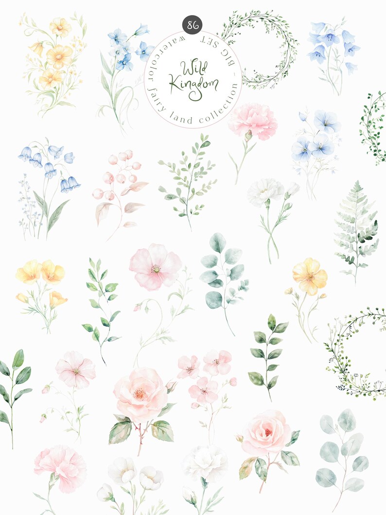 Watercolor Fairy Garden Clipart Set - Pink Fairy Land - Floral Fairy ...