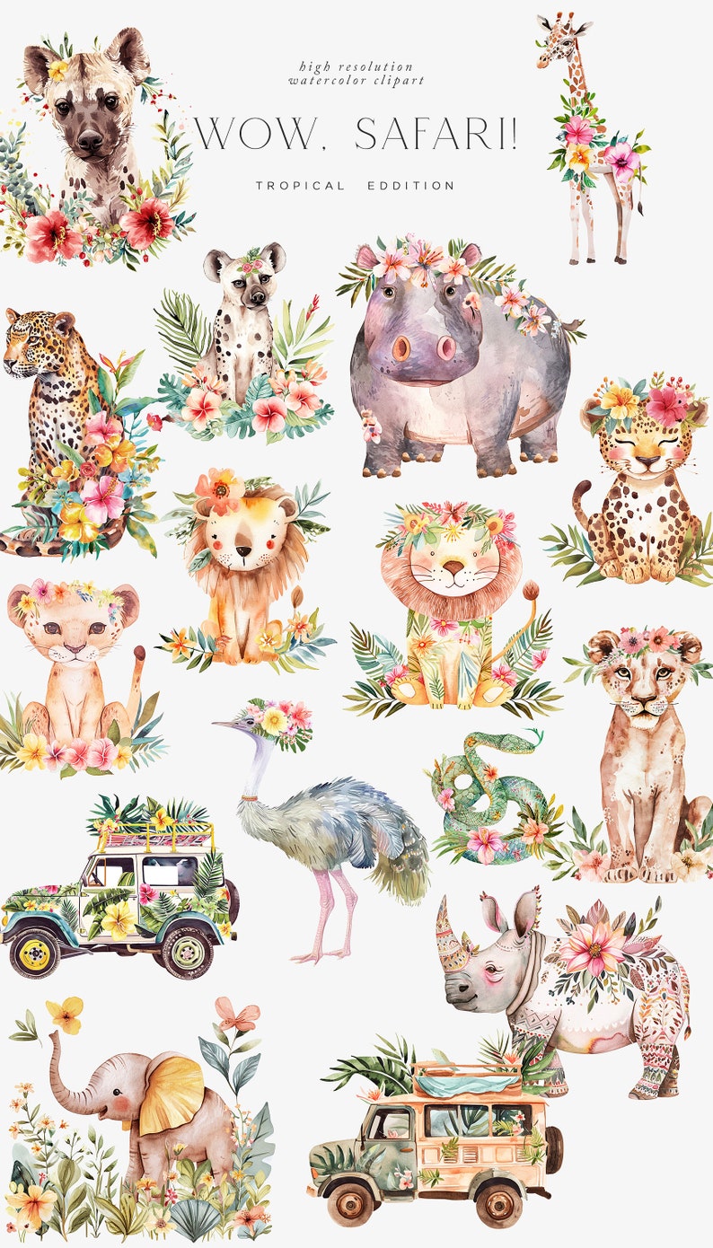 Tropical Nursery Safari Animals With Folk Patterns - Safari Clipart ...