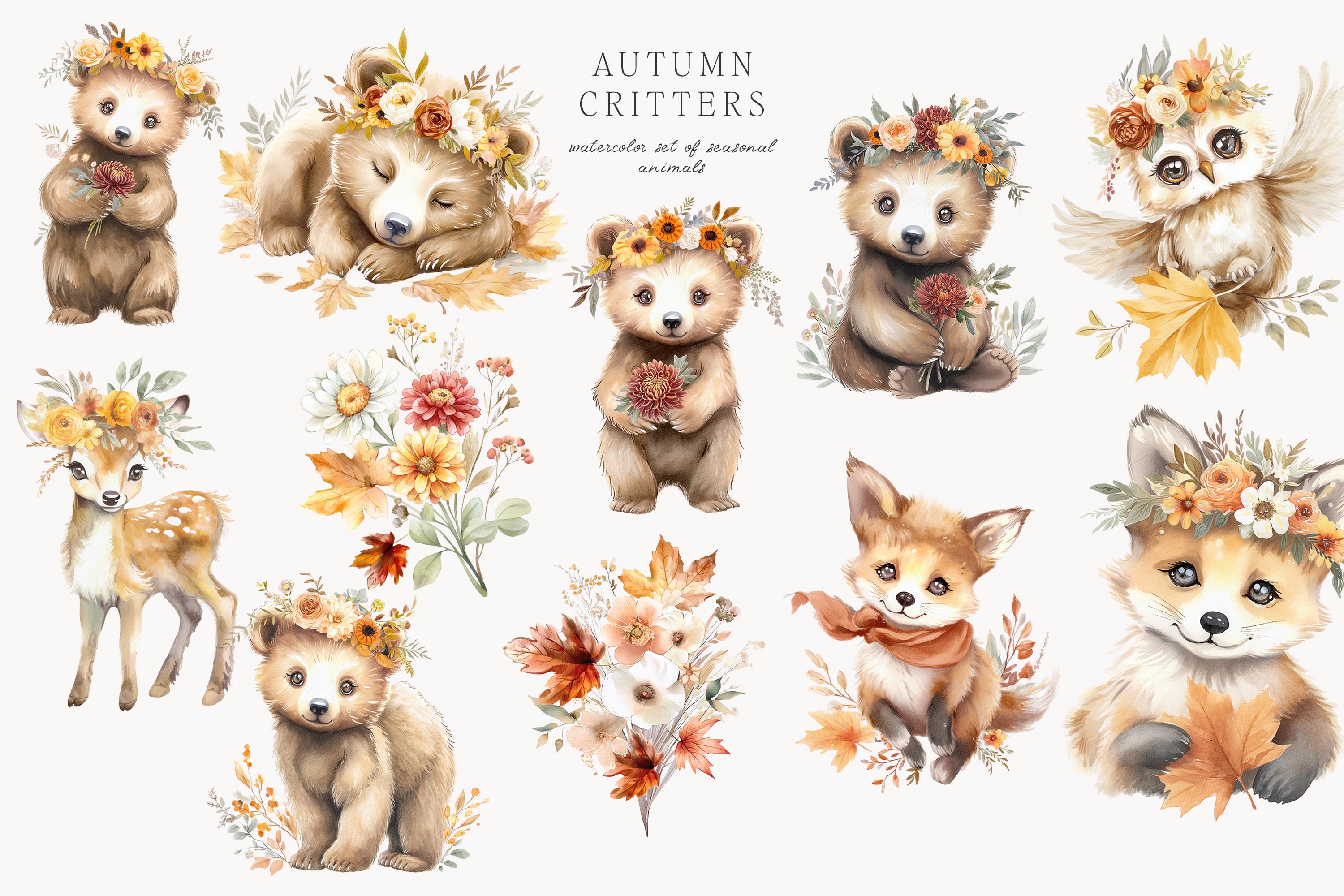 Watercolor Autumn Animals Clipart - Woodland Animals Clipart ...