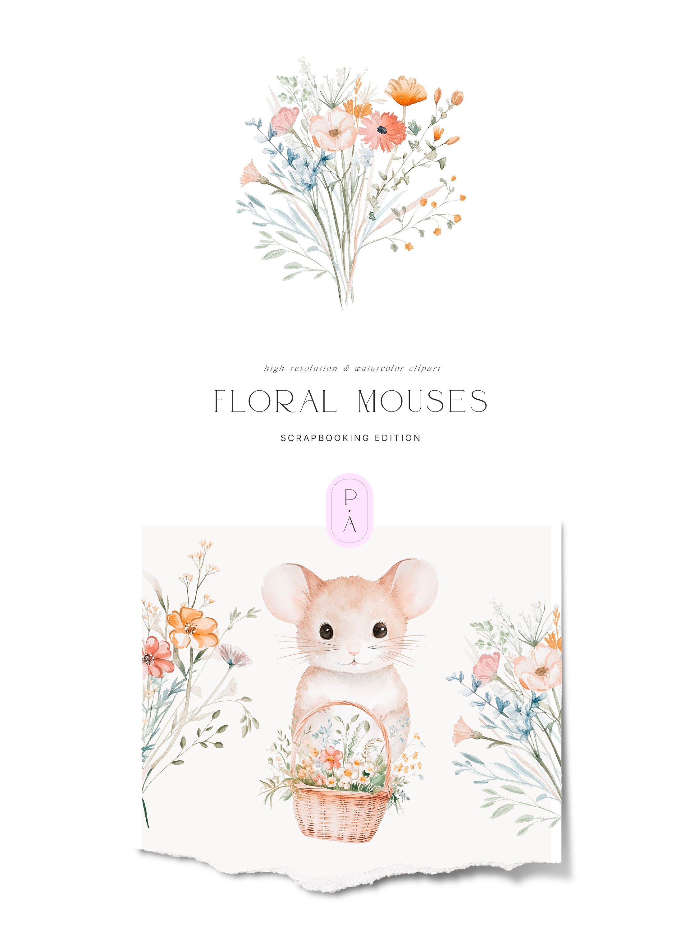 Spring Floral Mouse Clipart Watercolor Floral Mouse Watercolor Cute ...