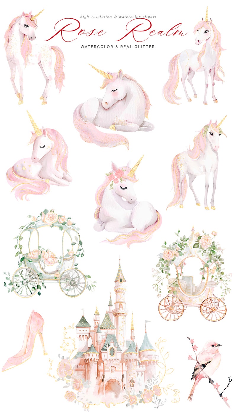 Princess & Unicorn Clipart Set - Fantasy Clipart - Kingdom Clipart ...