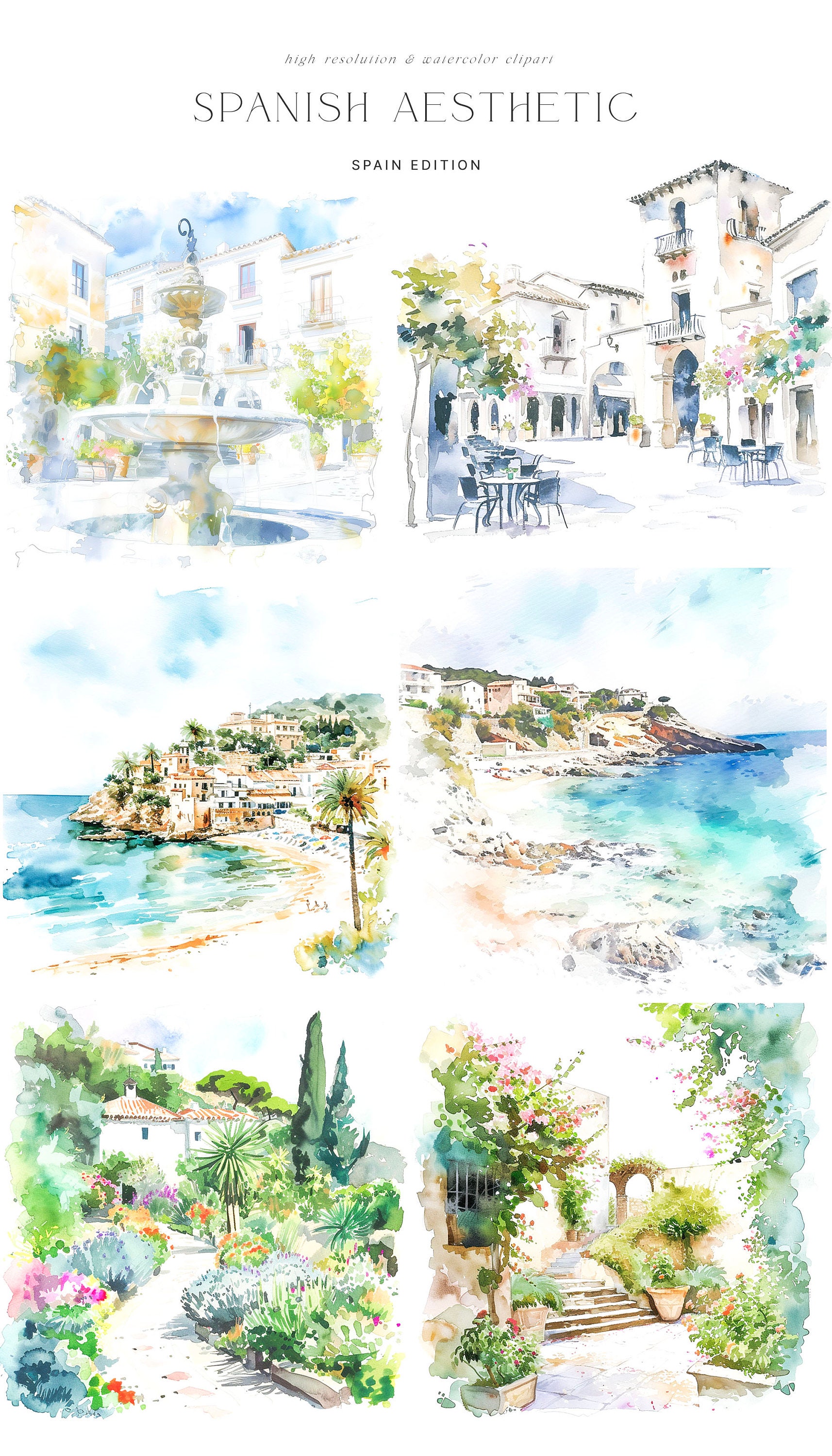 Watercolor Spanish Clipart Set Spanish Aesthetic Spanish Sceneries ...