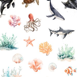 Marine Underwater Clipart -watercolor Underwater Clipart - Marine Life ...