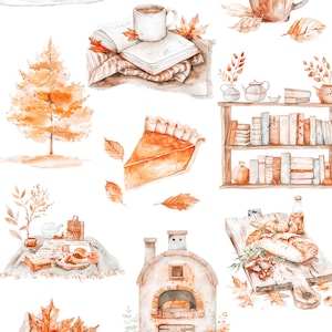 Autumn Watercolor Clipart - Cozy Fall Clipart - Autumn Bouquets Clipart ...