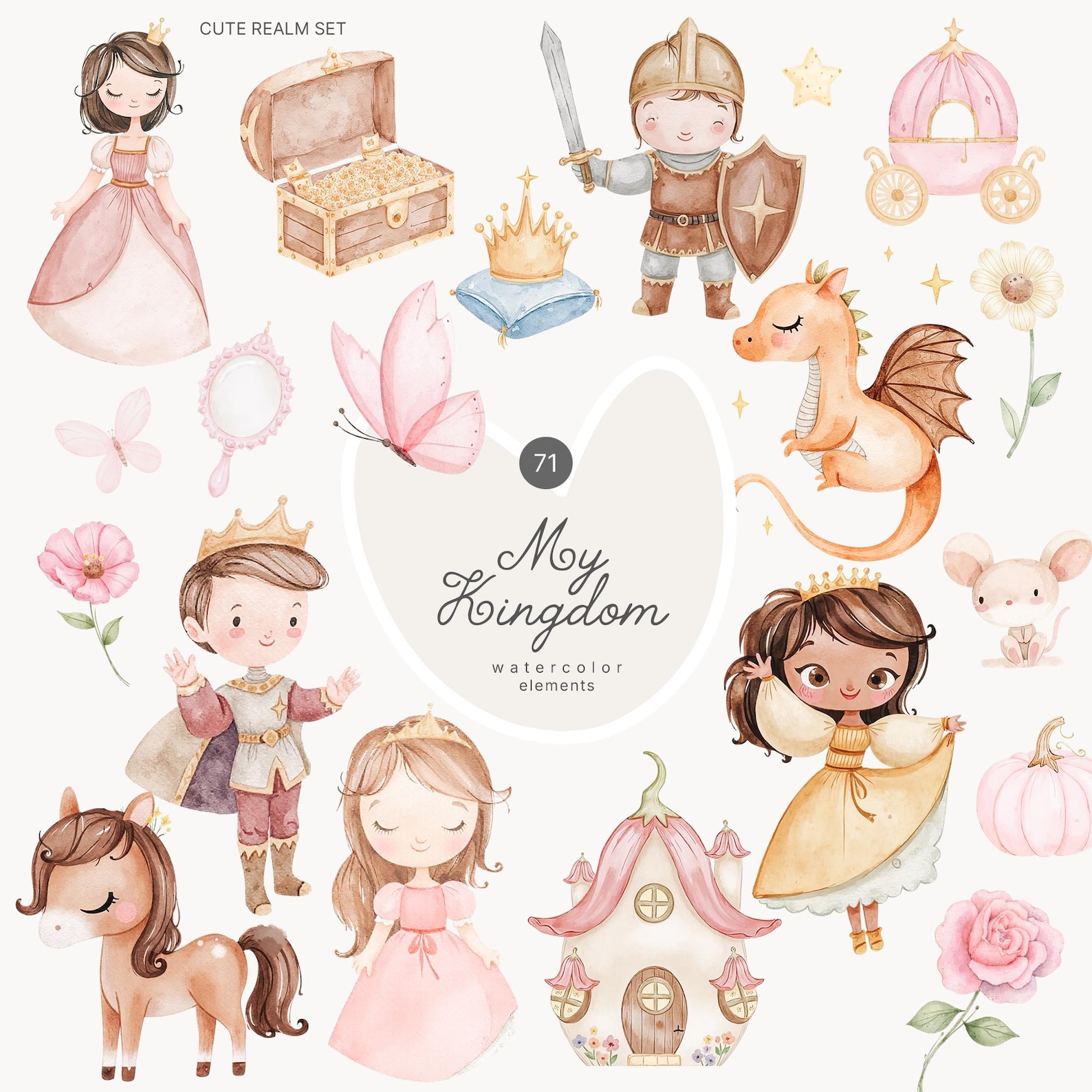 Watercolor Cute Kingdom Collection - Princess and Prince - Royal Lands ...