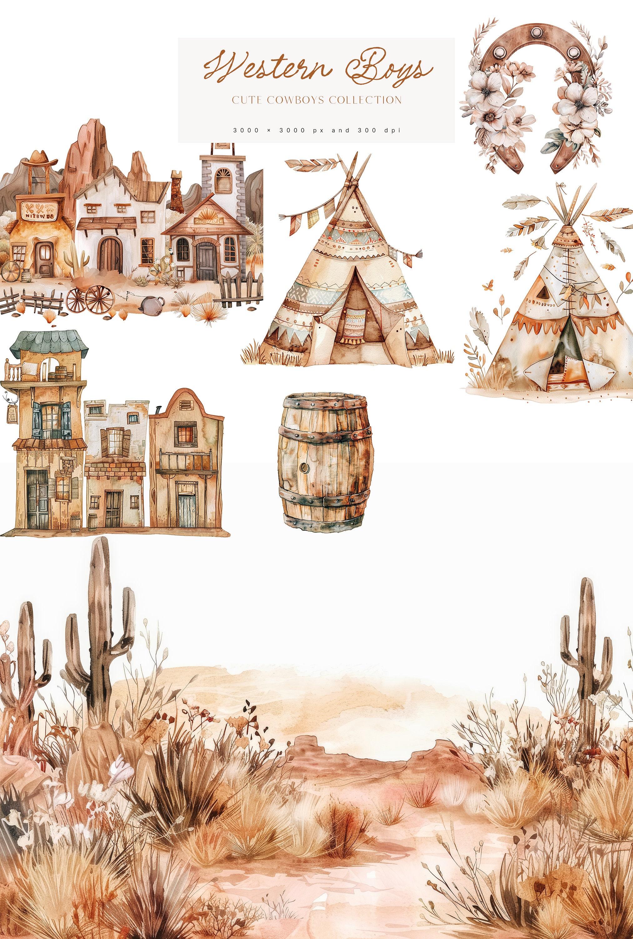 Cute Cowboys Watercolor Clipart Watercolor Cowboys Western Clipart Wild ...