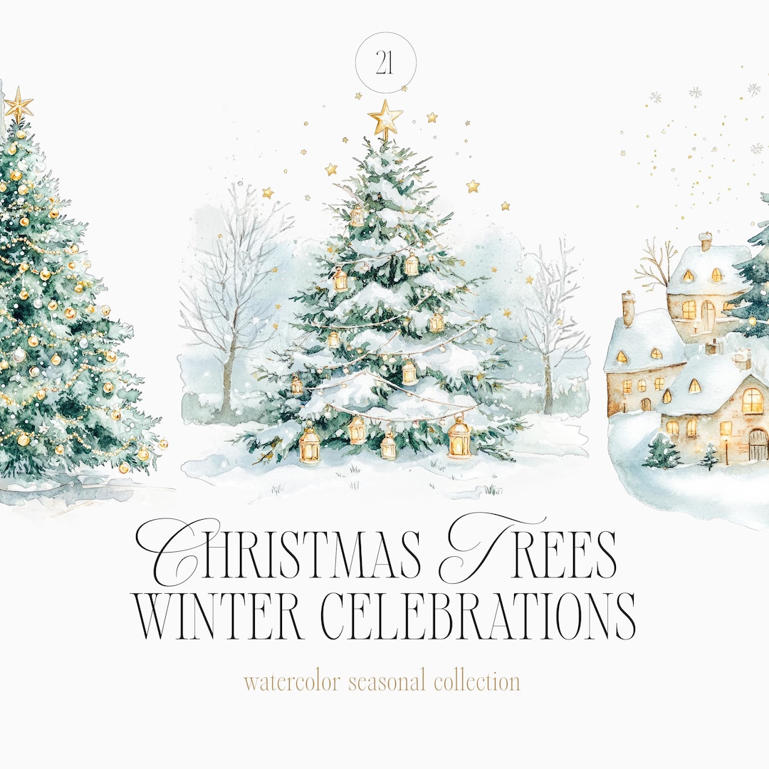 Watercolor Decorated Christmas Trees - Christmas Treesclipart - Clipart ...