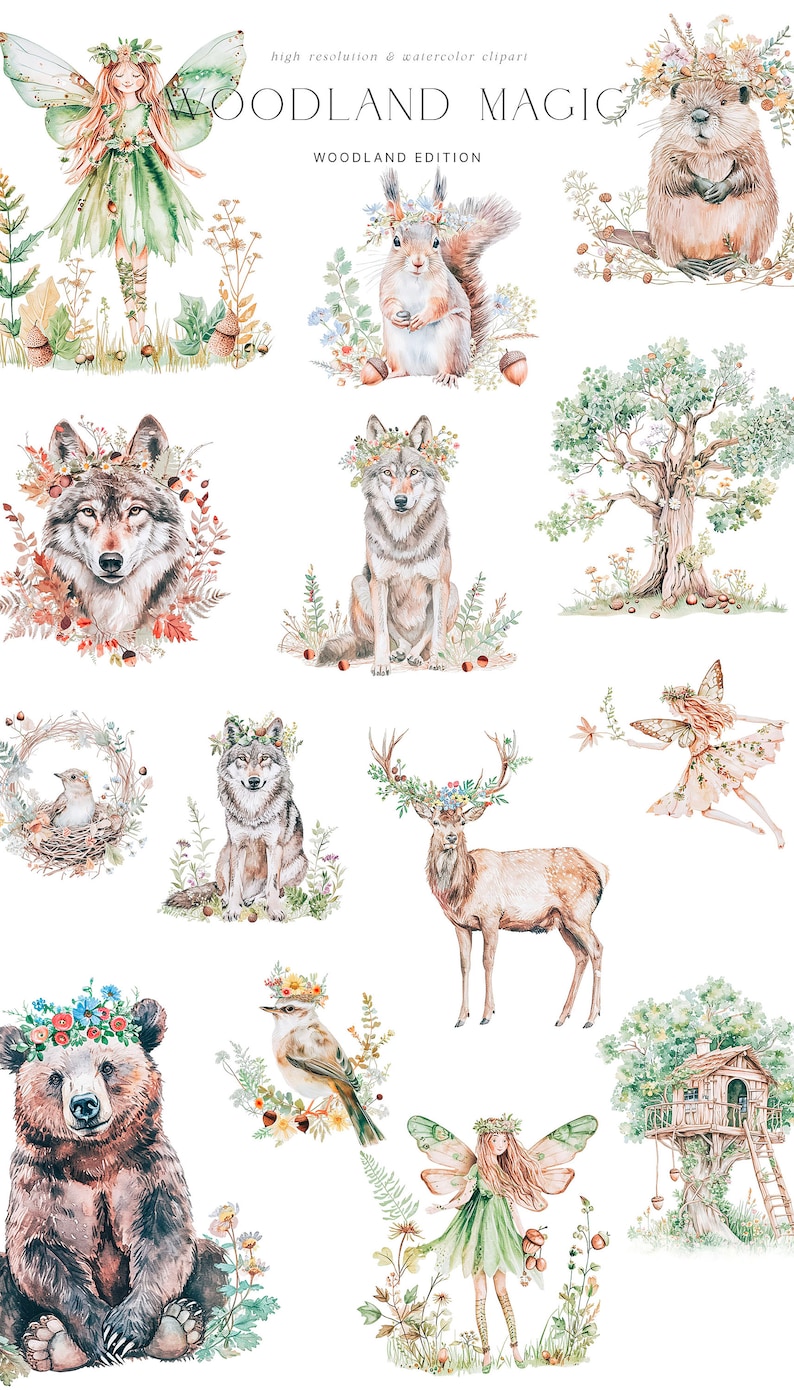 Watercolor Woodland Fairy Clipart - Fairies Clipart - Watercolor ...