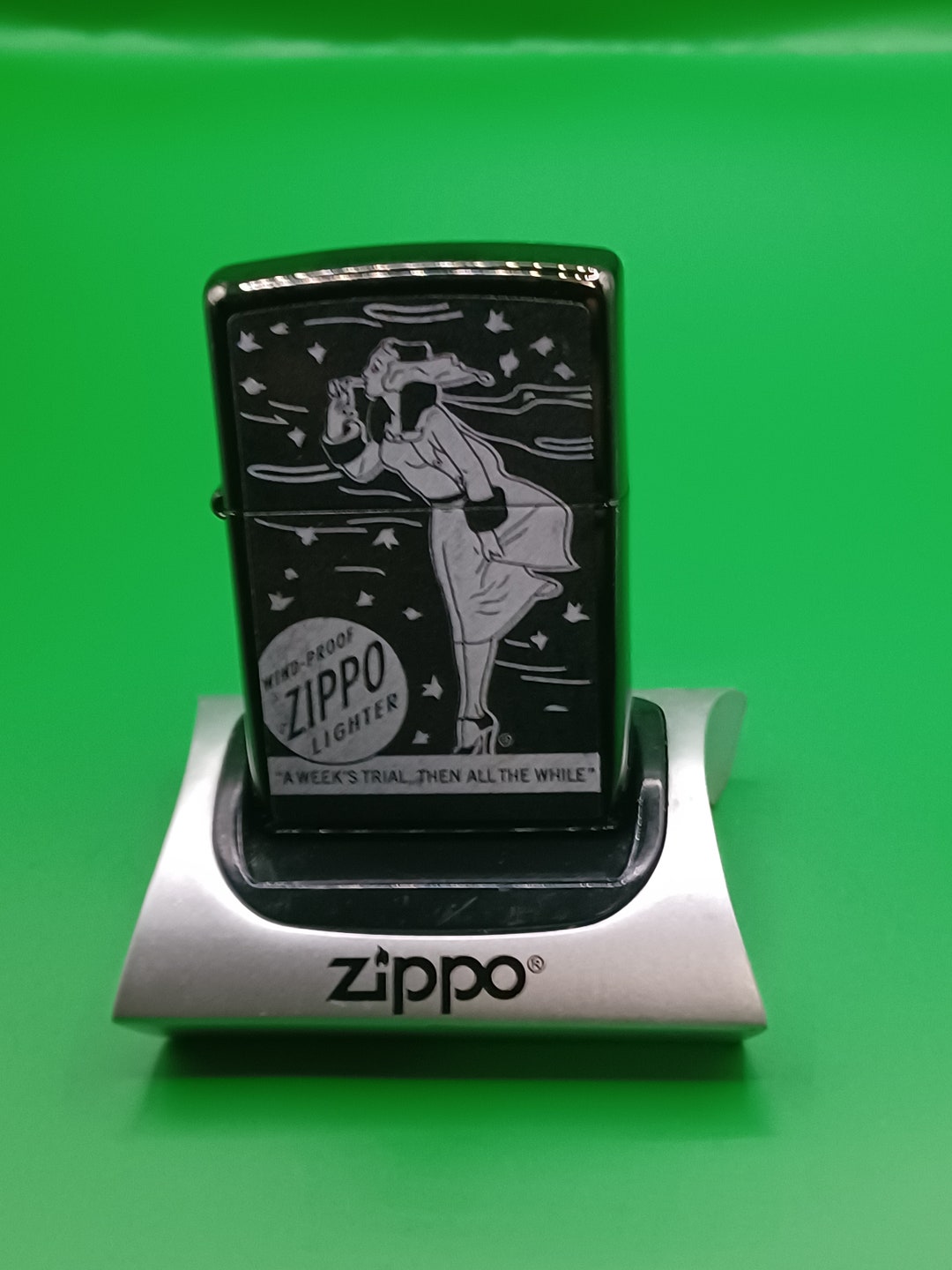 ZIPPO - Vintage Windy Design High Polish Black - Etsy