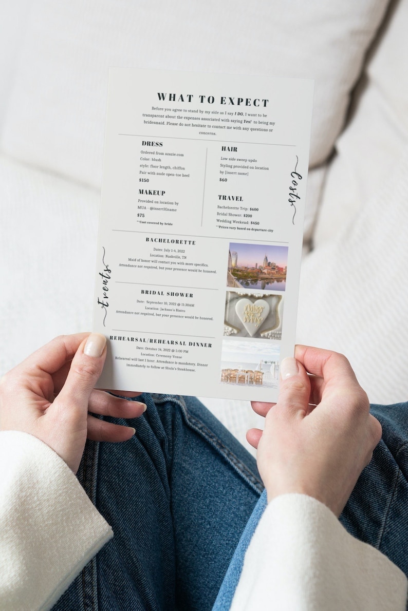 Bridesmaid Expectations Card - Etsy