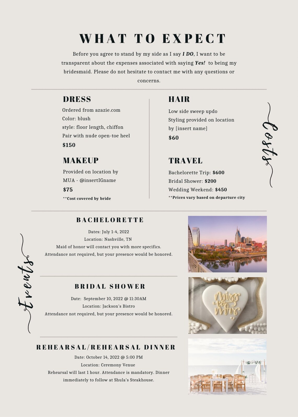 Bridesmaid Expectations Card - Etsy