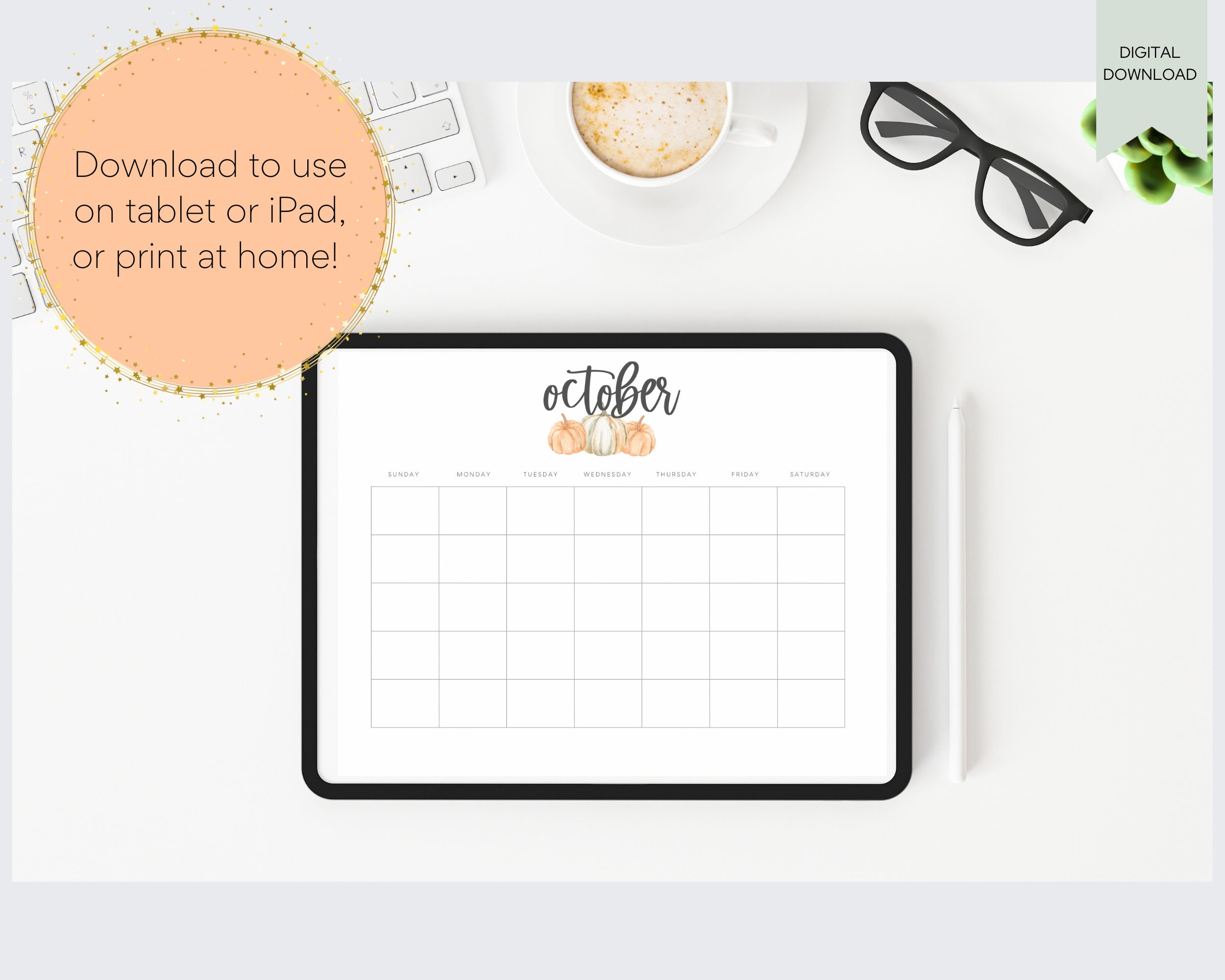 Printable October Calendar Letter A4 A5 Simple 2022 - Etsy