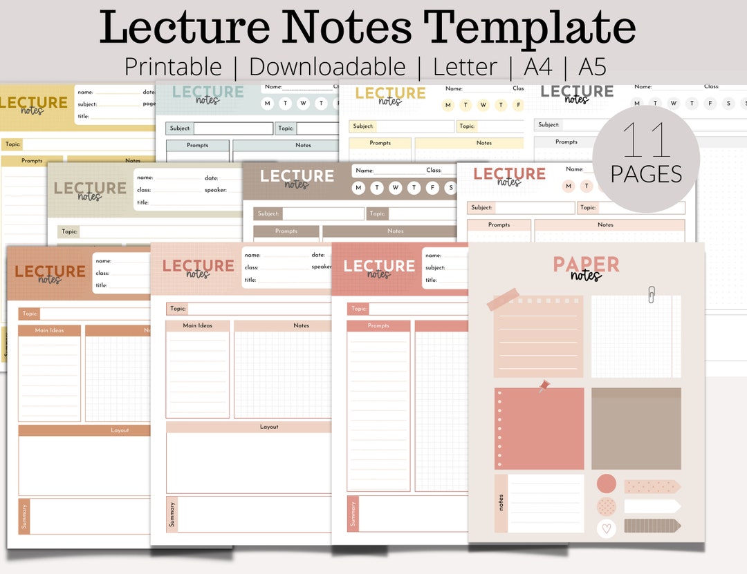 Lecture and Study Notes Template Printable Downloadable - Etsy