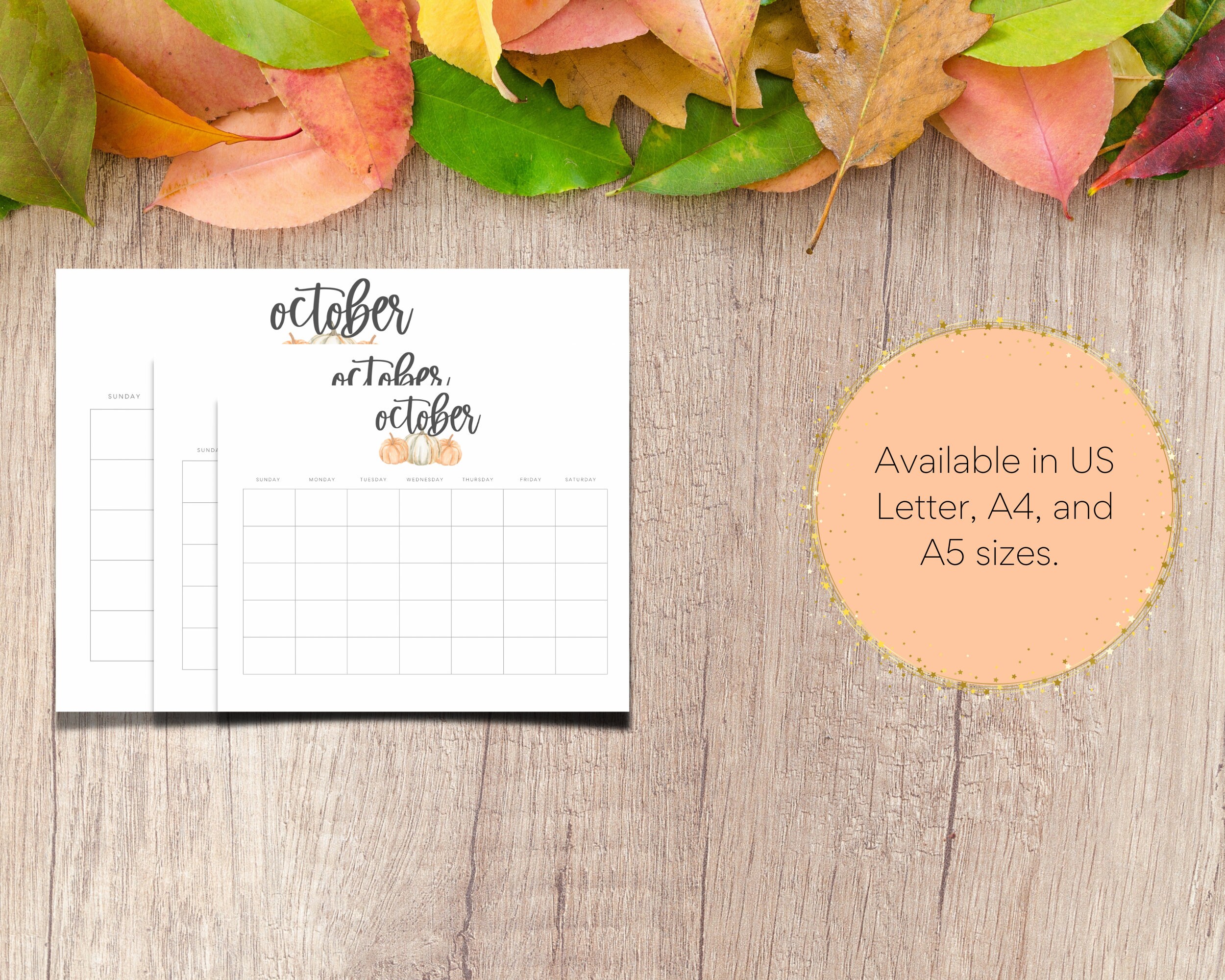 Printable October Calendar Letter A4 A5 Simple 2022 - Etsy