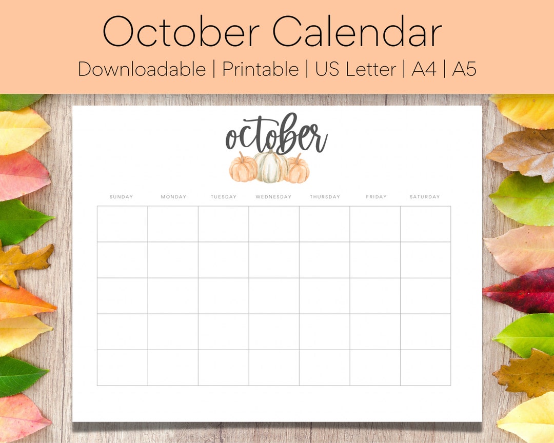 Printable October Calendar Letter A4 A5 Simple 2022 - Etsy