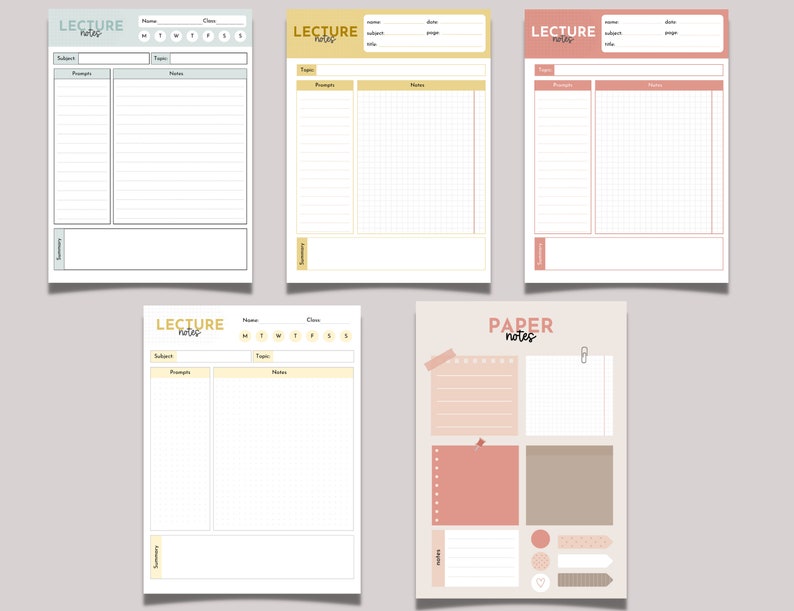 Lecture and Study Notes Template Printable Downloadable - Etsy