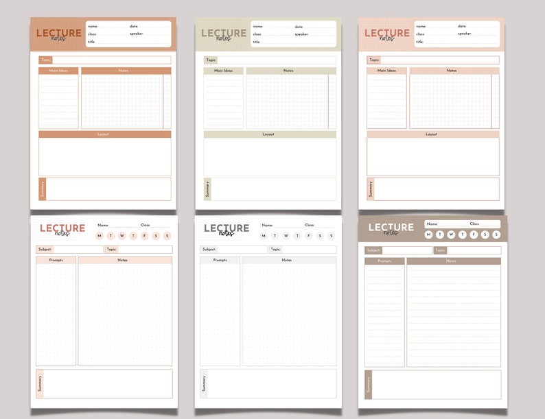 Lecture and Study Notes Template Printable Downloadable - Etsy