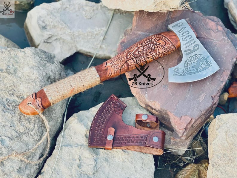 Engraved Bushcraft Axe: High Carbon Forged Steel, Wood Handle - Etsy