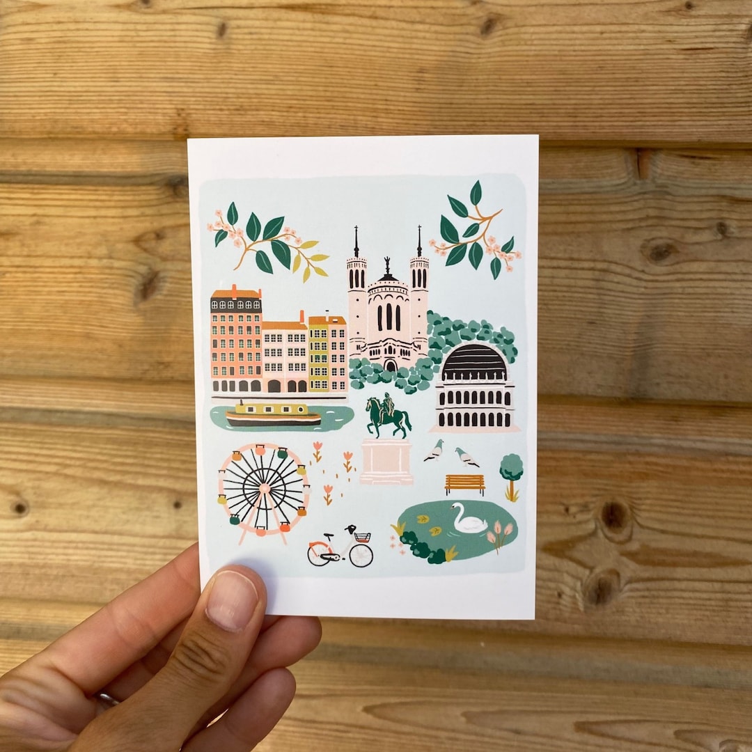 Illustrated Lyon Postcard - Etsy