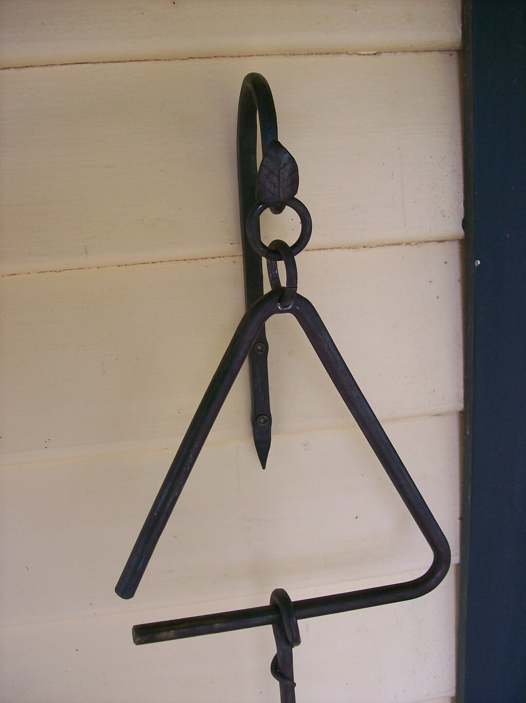 Hand Forged Dinner Bell Triangle and Leaf Hook Set - Etsy
