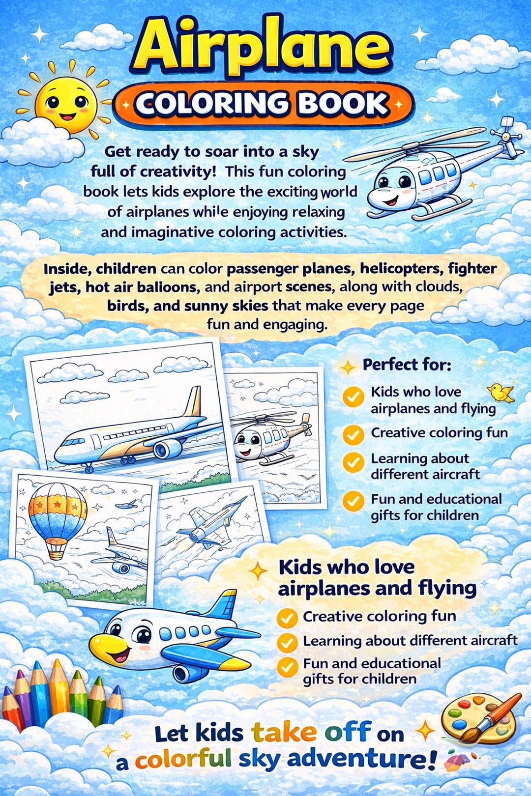 Airplane Coloring Book for Kids - Etsy