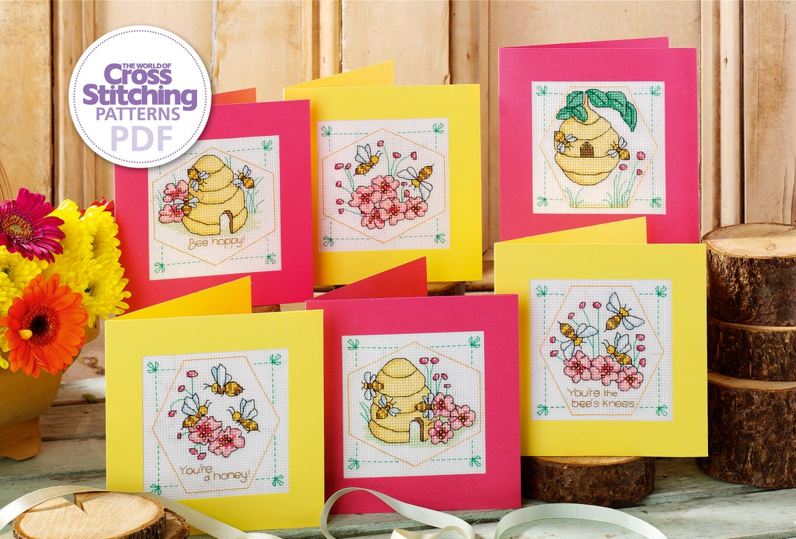 Bee Cards Cross Stitch Patterns PDF Charts Instant Download, Fun All ...
