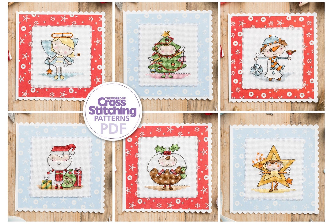 Christmas Costume Cards Cross Stitch Patterns PDF Charts Instant Download, Festive Kids ...