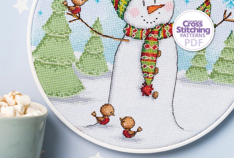 Snowman Cross Stitch Pattern PDF Chart Instant Download Round - Etsy