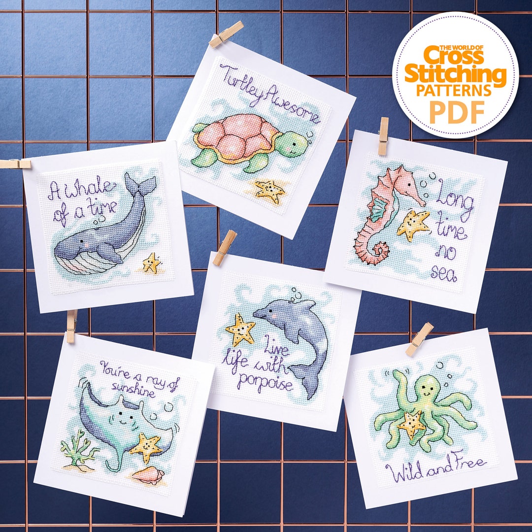 Sea Animal Cards Cross Stitch Patterns PDF Chart Instant Download, Cute ...