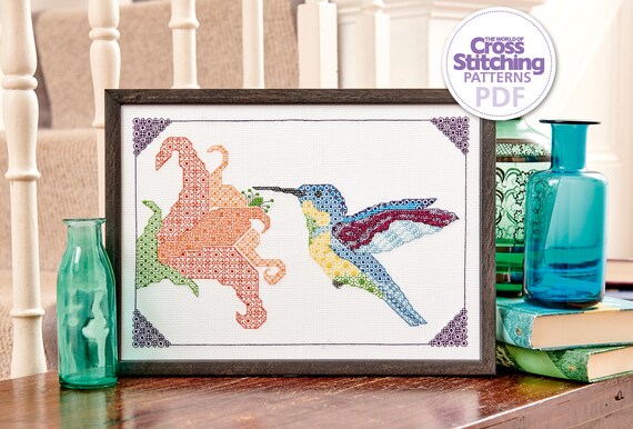 Hummingbird Cross Stitch Pattern Blackwork Hummingbird With - Etsy