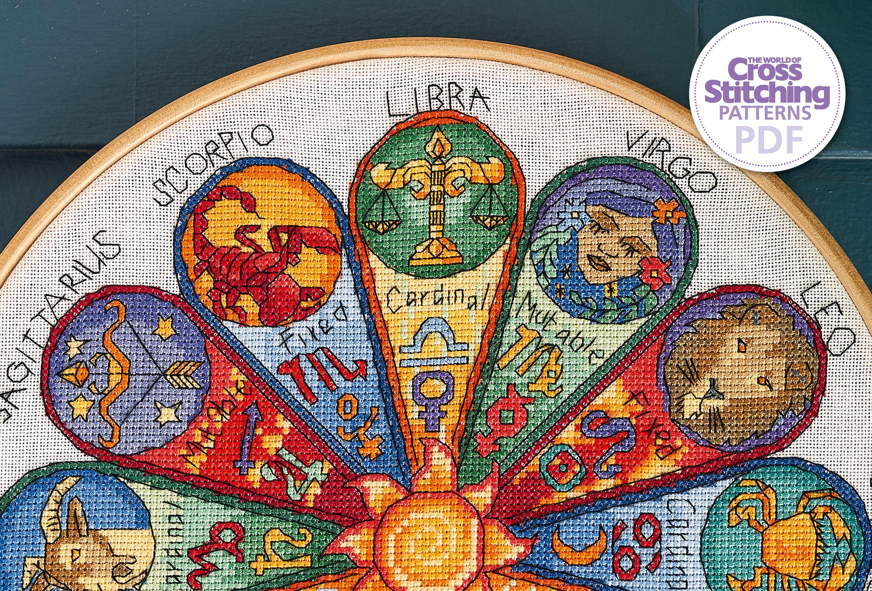 Astrology Wheel Cross Stitch Pattern PDF Chart Instant Download, Zodiac ...