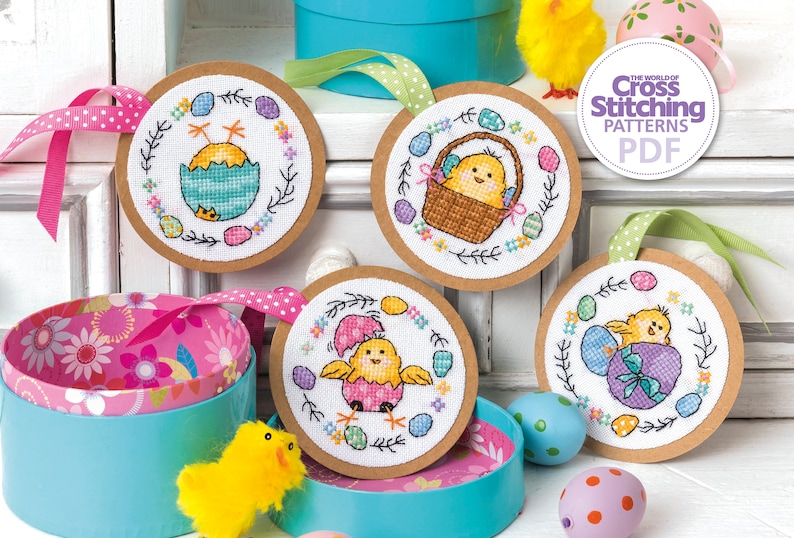 Easter Chick Cross Stitch Tag Patterns PDF Charts Instant Download, Fun Kids Easter Crafts Gifts ...