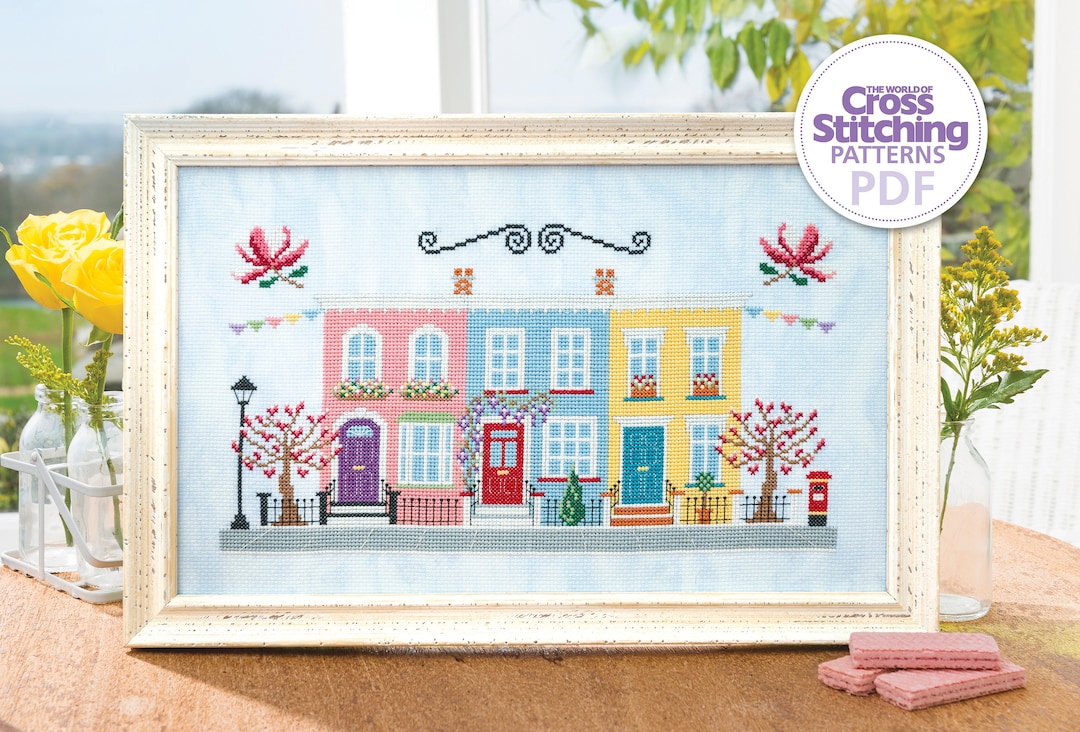 Stylish Street Cross Stitch Pattern PDF Chart Instant Download, Row of ...