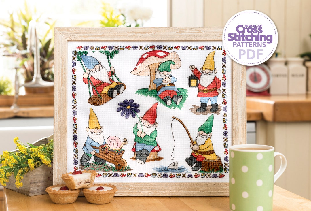 Garden Gnomes Cross Stitch Pattern PDF Chart Instant Download, Outdoor ...